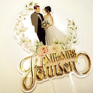 Colorfull Wedding Cake Topper With Personalized Bride and Groom ...
