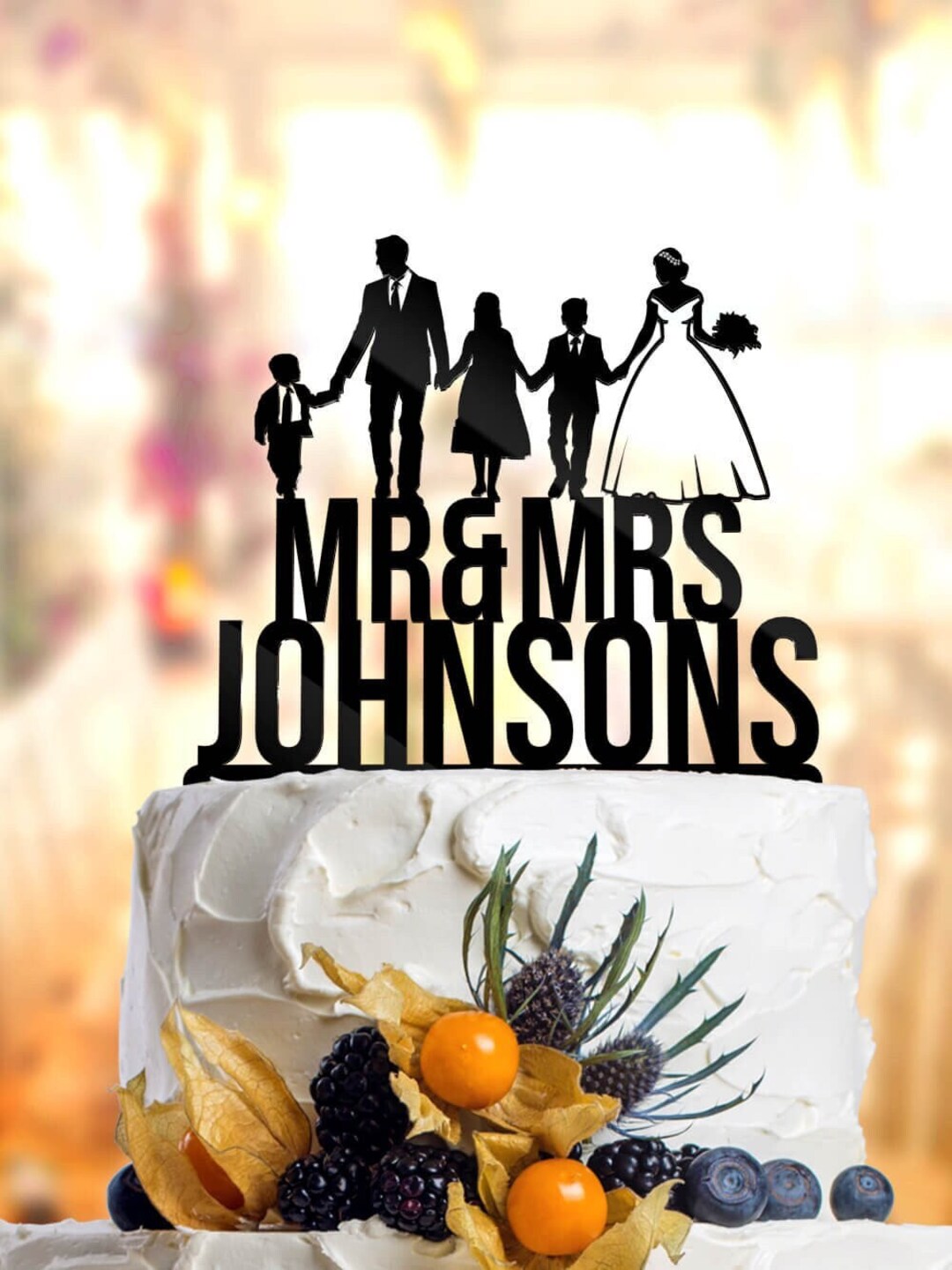 Family Wedding Cake Topper With Kids and Pats, Personalized Family Cake ...