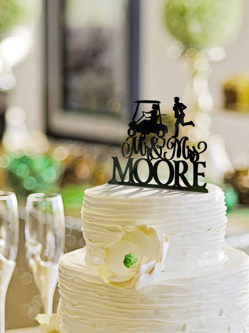 Golf Cake Toppers Bride Rides Golf Cart and Groom Runs After - Etsy