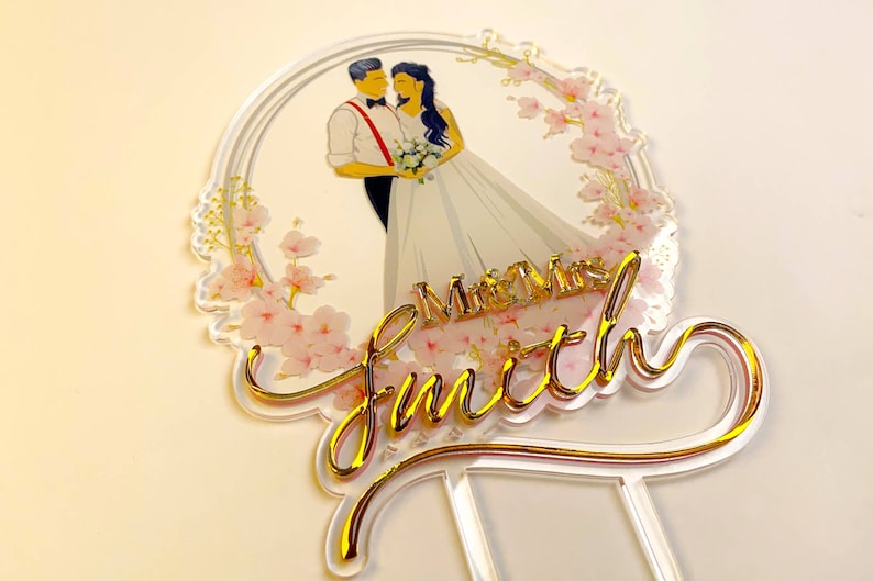 Wedding Cake Topper Bride and Groom Colorfull Printable - Etsy