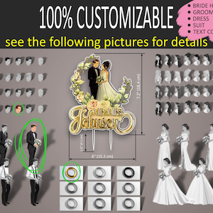 Colorfull Wedding Cake Topper With Personalized Bride and Groom ...
