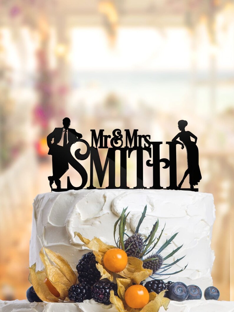 Wedding Cake Topper Silhouette With Personalized Bridal's - Etsy