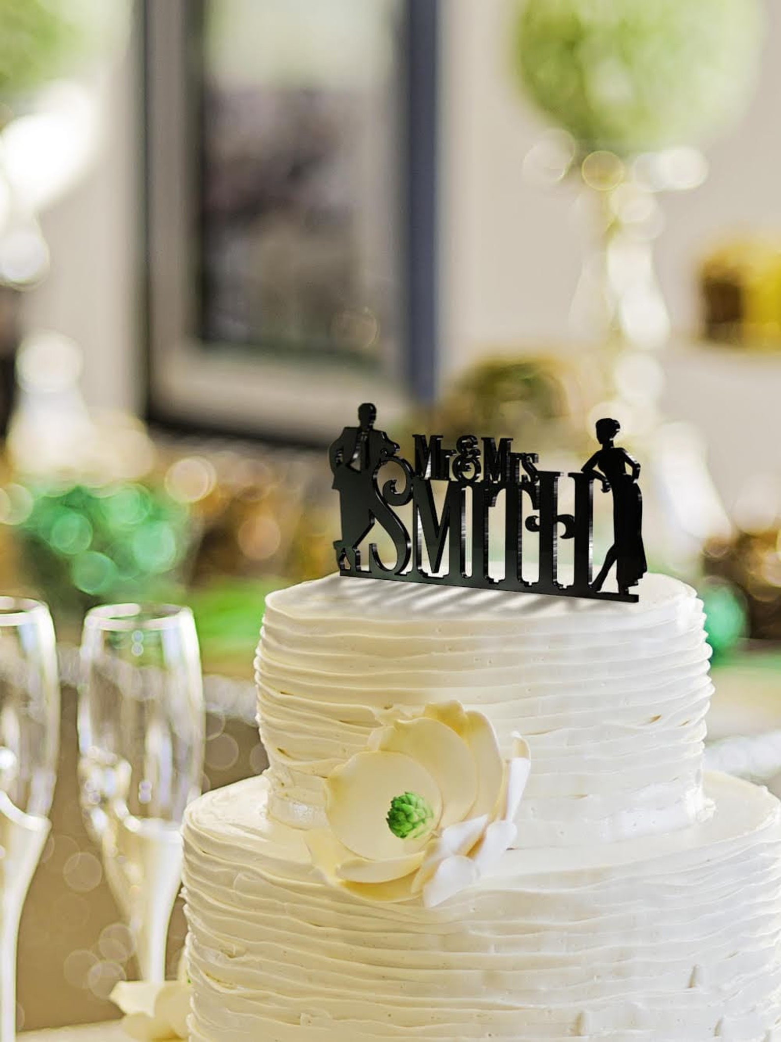 Wedding Cake Topper Silhouette With Personalized Bridal's - Etsy