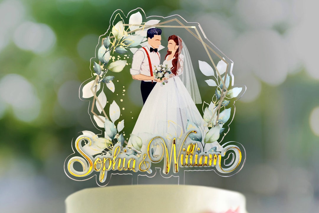 Greenery Geometric Wedding Cake Topper - Boho Bride & Groom ...