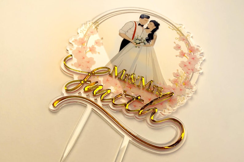 Wedding Cake Topper Bride and Groom Colorfull Printable - Etsy