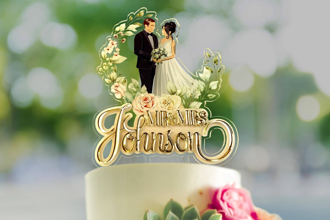 Colorfull Wedding Cake Topper With Personalized Bride and Groom ...