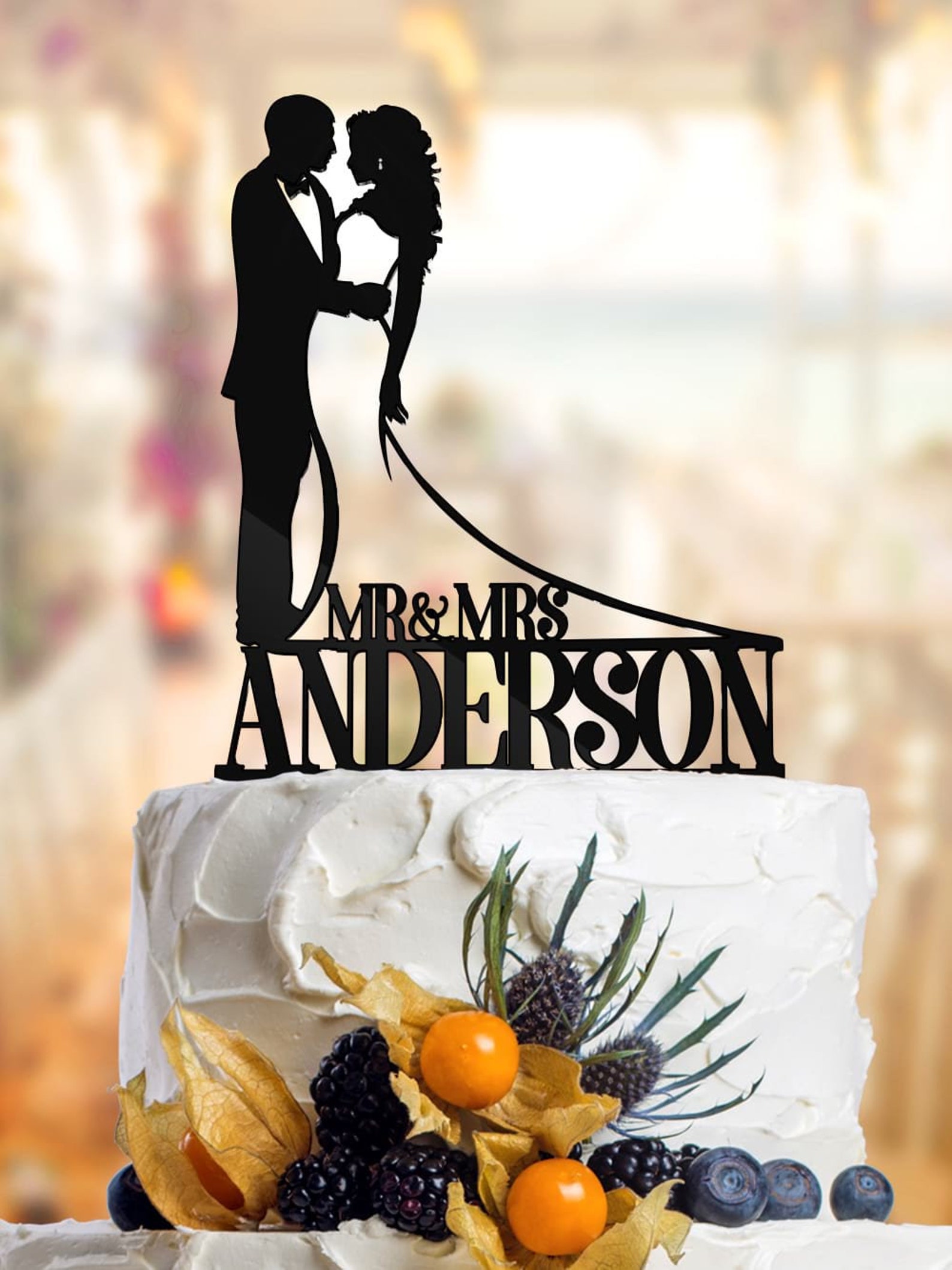 Personalized Wedding Cake Topper With Happy Couple Silhouette - Etsy