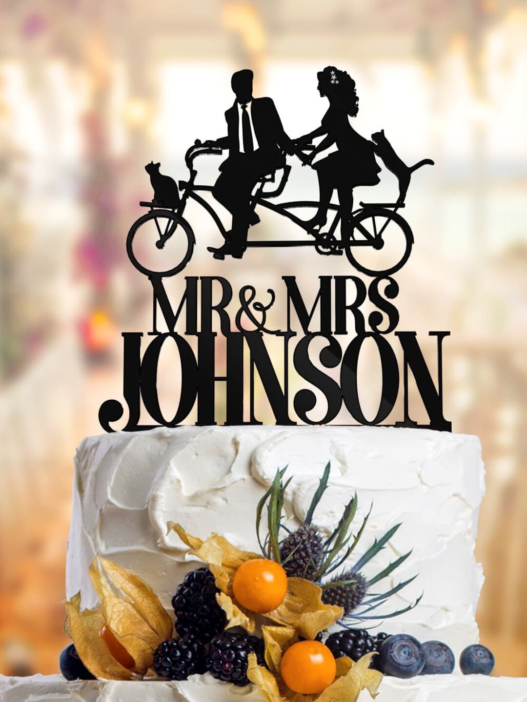 Tandem Bicycle Cake Topper With Cat Cake Topper Cat, Bicycle Wedding ...