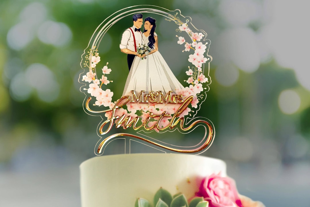 Wedding Cake Topper Bride and Groom, Colorfull Printable Wedding Cake ...