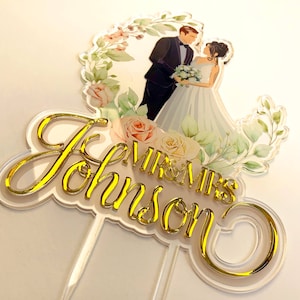 Colorfull Wedding Cake Topper With Personalized Bride and Groom ...