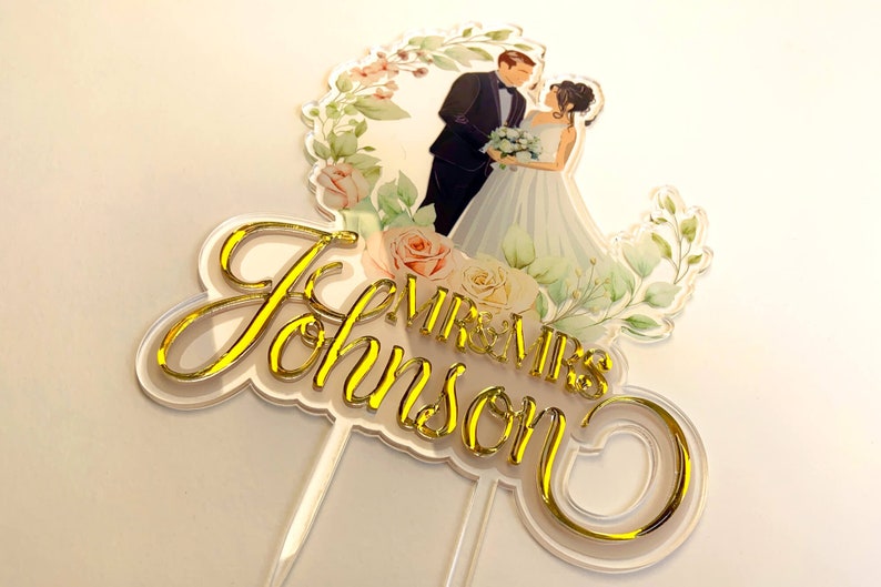 Colorfull Wedding Cake Topper With Personalized Bride and - Etsy