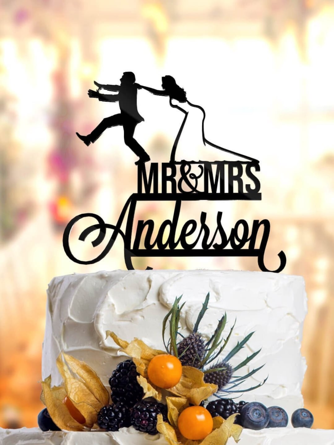 Funny Wedding Cake Topper With a Bride Leading a Groom to the Altar. A ...