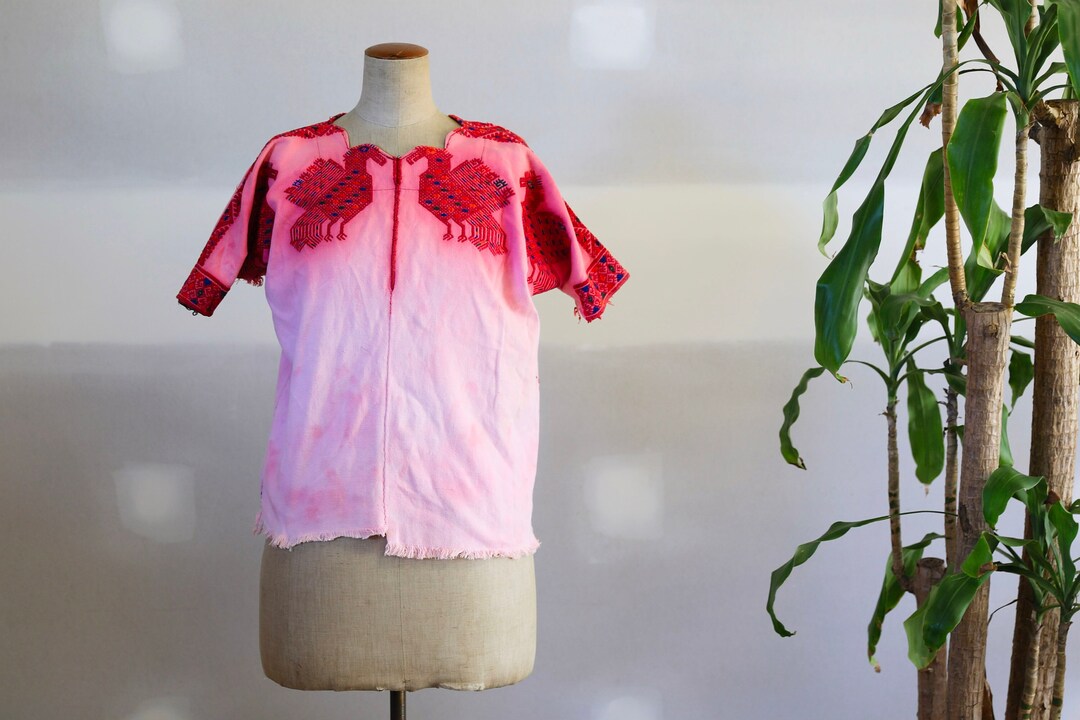 Vintage Aztec Embroidered Huipil Poncho Blouse - Guatemalan Oaxacan ...