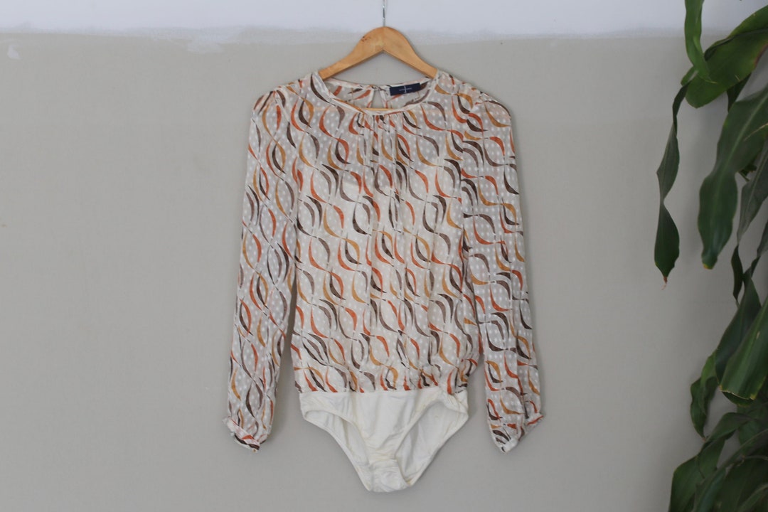 Vintage 70s Silk Bodysuit Blouse L Boho Hippie Festival Playsuit L ...
