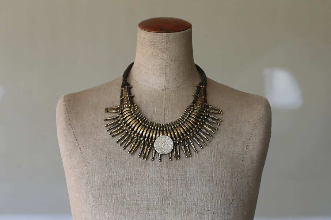 Vintage Tharu Indian Tribal Necklace - Antique Gypsy Silver & Brass ...