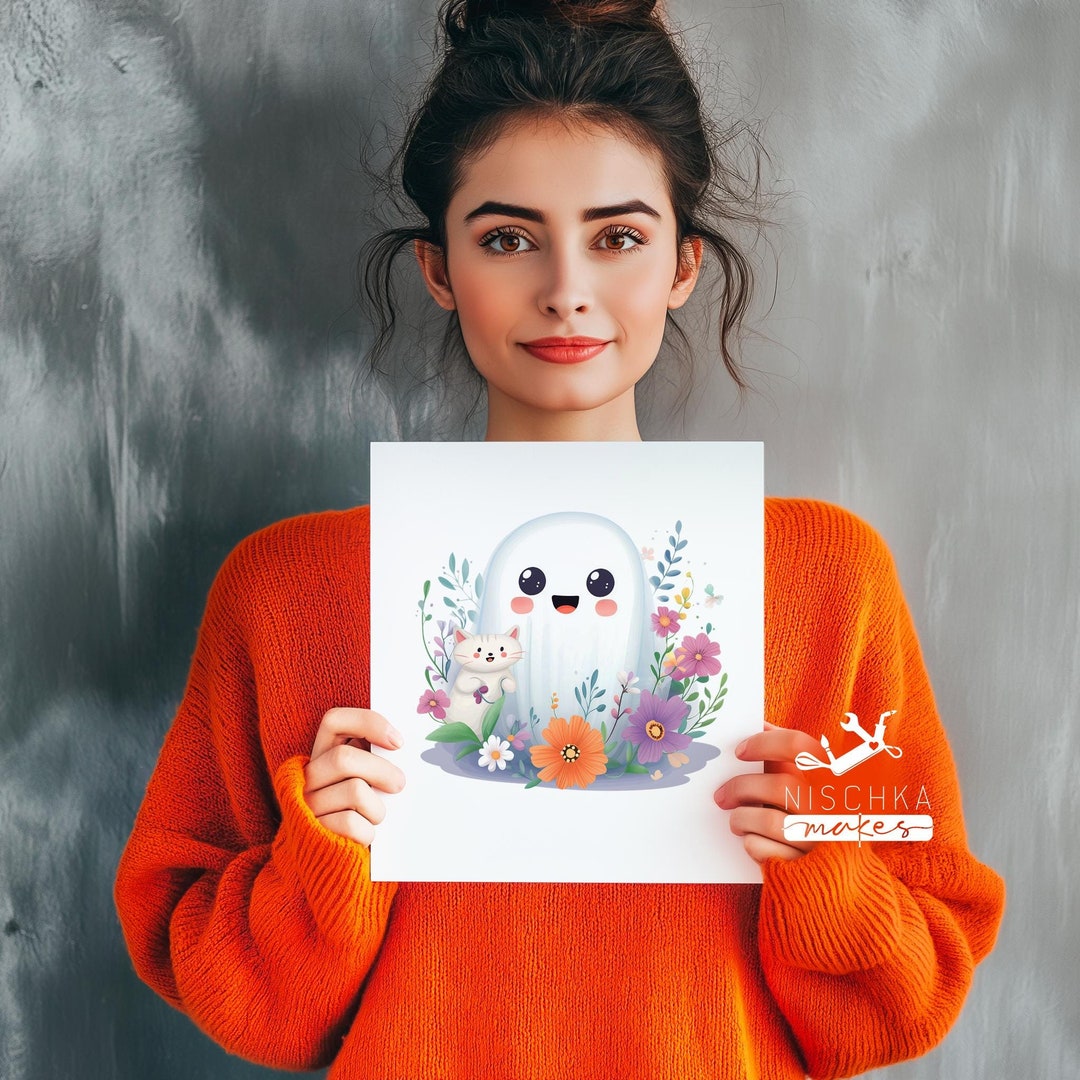 Cute Ghost With Cat Png, Cute Halloween Ghosts Png, Cat Lover Ghost Png ...