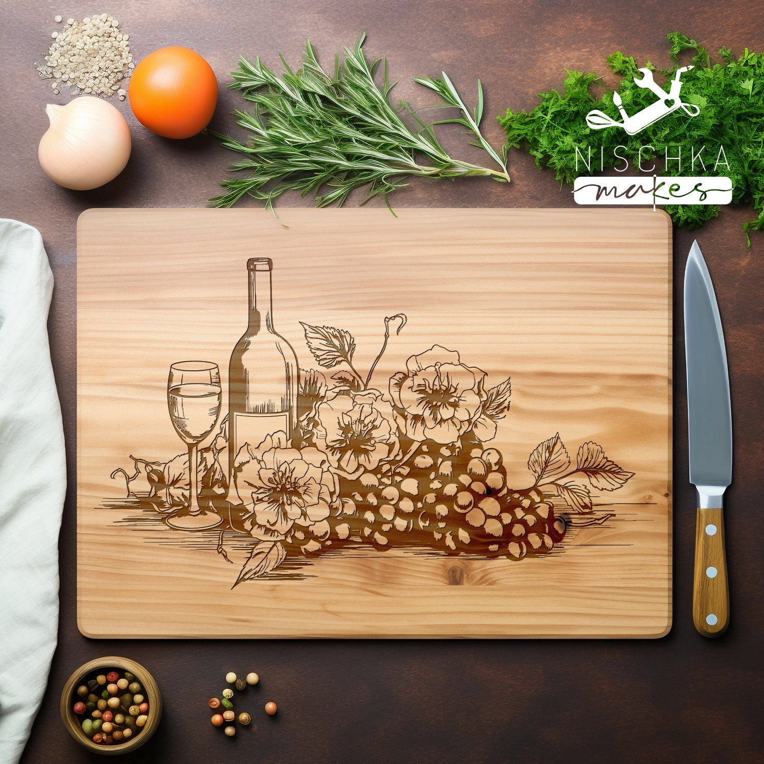 Wine Cheese Grapes Charcuterie Board Vector File SVG PNG Cricut Glowforge Laser Cutter Engraving ...