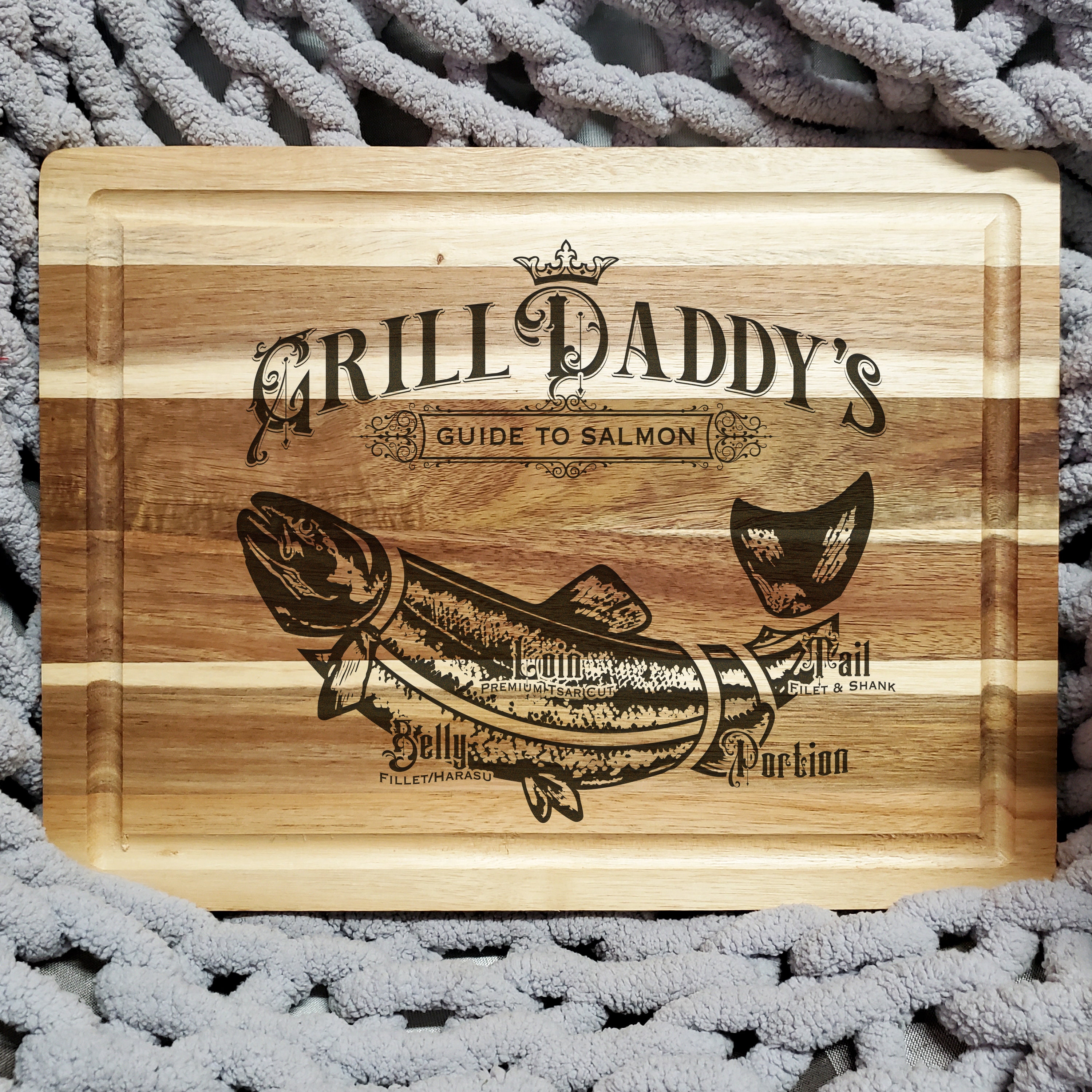 Vector File Salmon Fish Cuts Grill Daddy Cutting Board Gift for Him ...