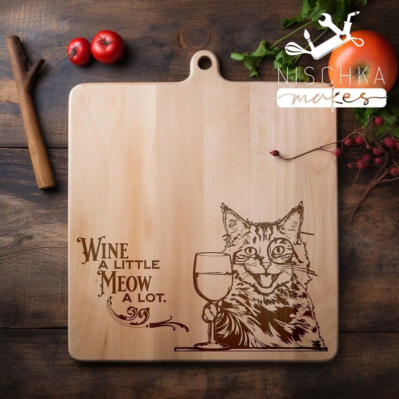 Wine a Little Meow a Lot Cat Kitchen Decor Svg Charcuterie Sign Display ...