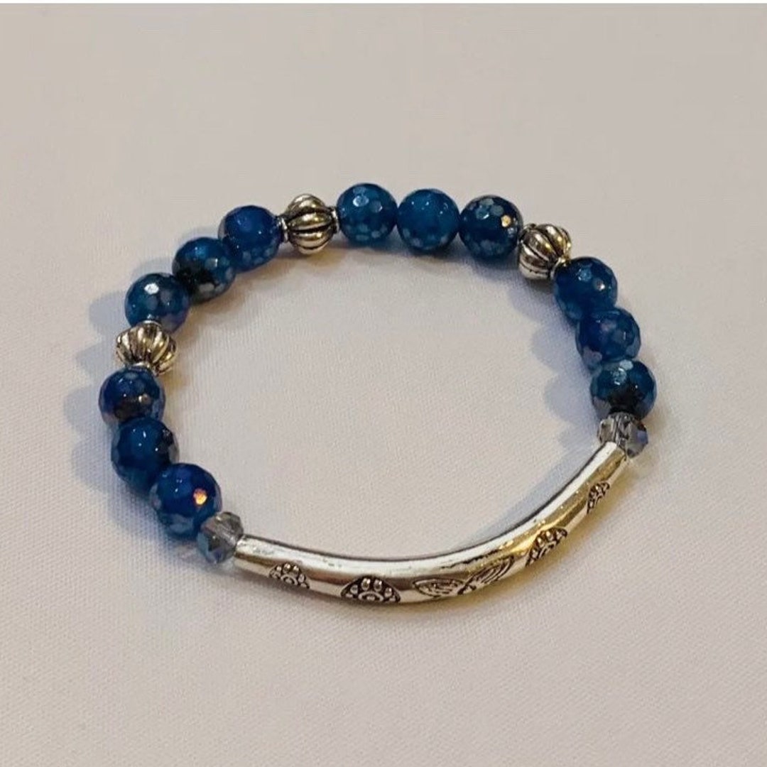 Silverite Quartz Bracelet, Genuine Stones, Blue Stones, Stacking ...