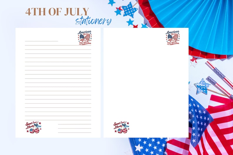 4th of July Printable Stationery for Penpal,lined and Unlined,4th of ...