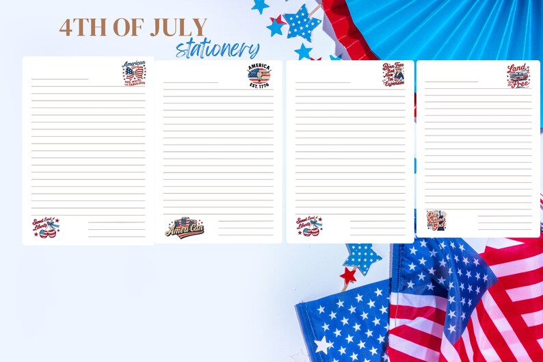 4th of July Printable Stationery for Penpal,lined and Unlined,4th of ...
