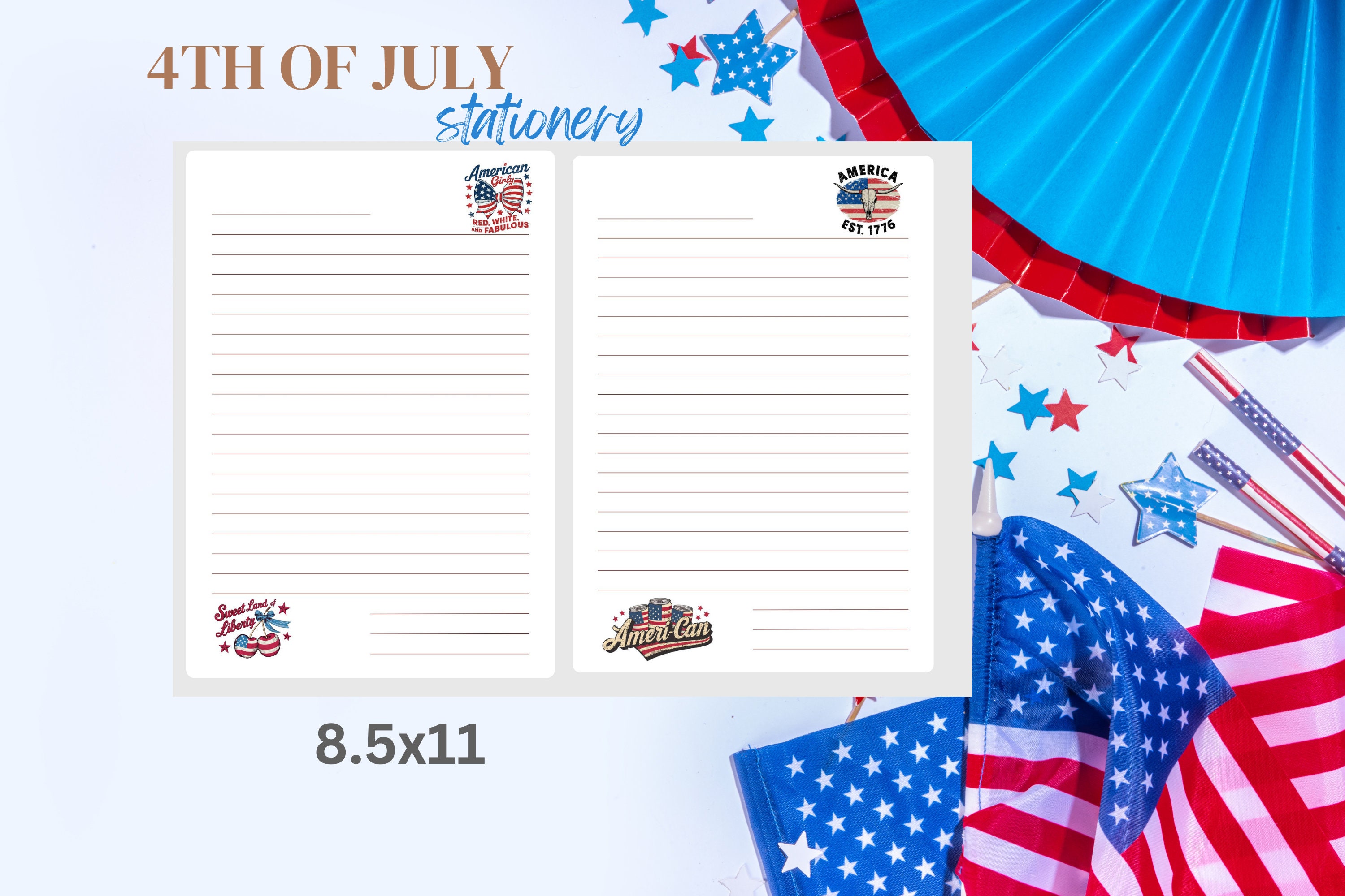 4th of July Printable Stationery for Penpal,lined and Unlined,4th of ...
