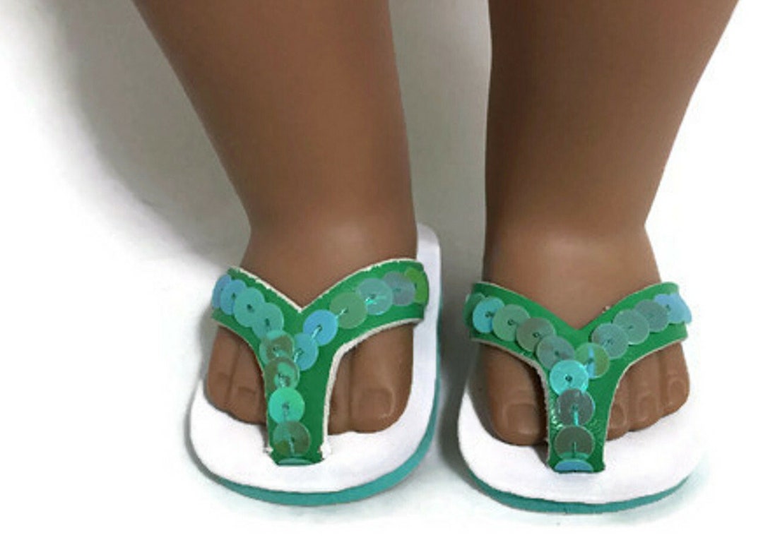 Sequined Flip Flop Sandals Green Doll Shoes Fit 18 Inch Dolls 18" Doll ...