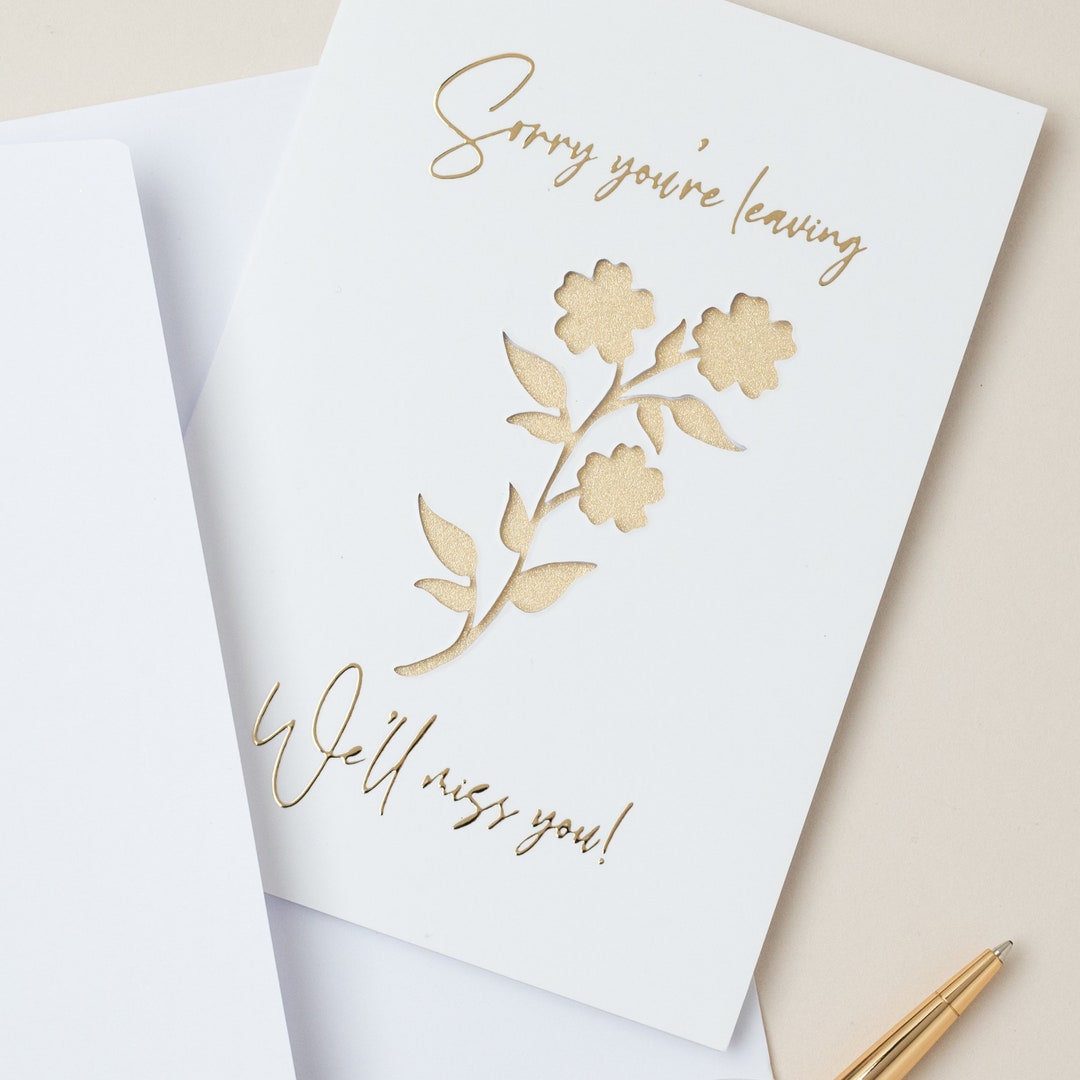Sorry You're Leaving - Flowers - Gold Leaving Card for Her - Etsy