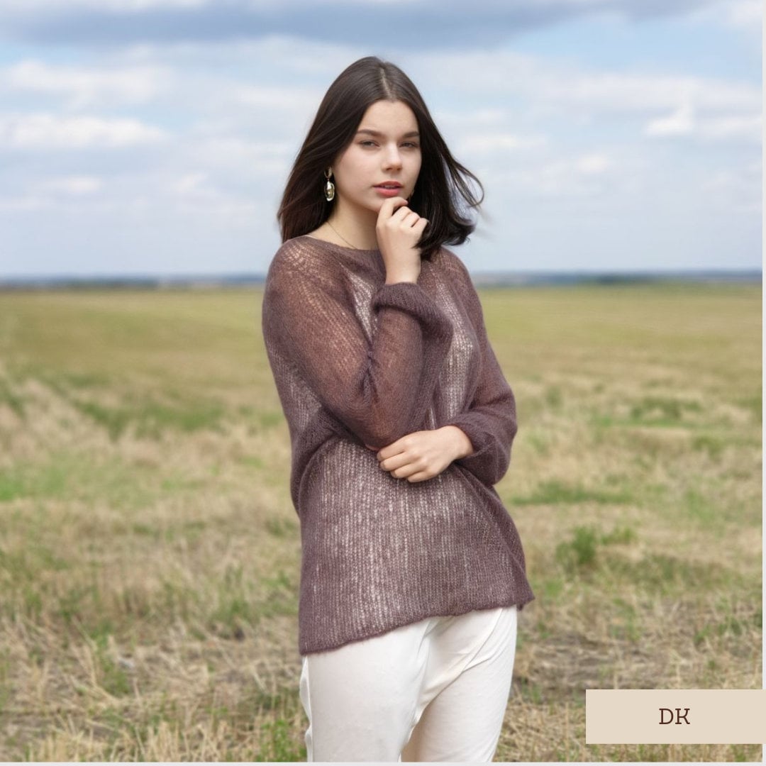 Dark Brown Knitted Sheer Pullover Handmade Mohair Sweater for - Etsy