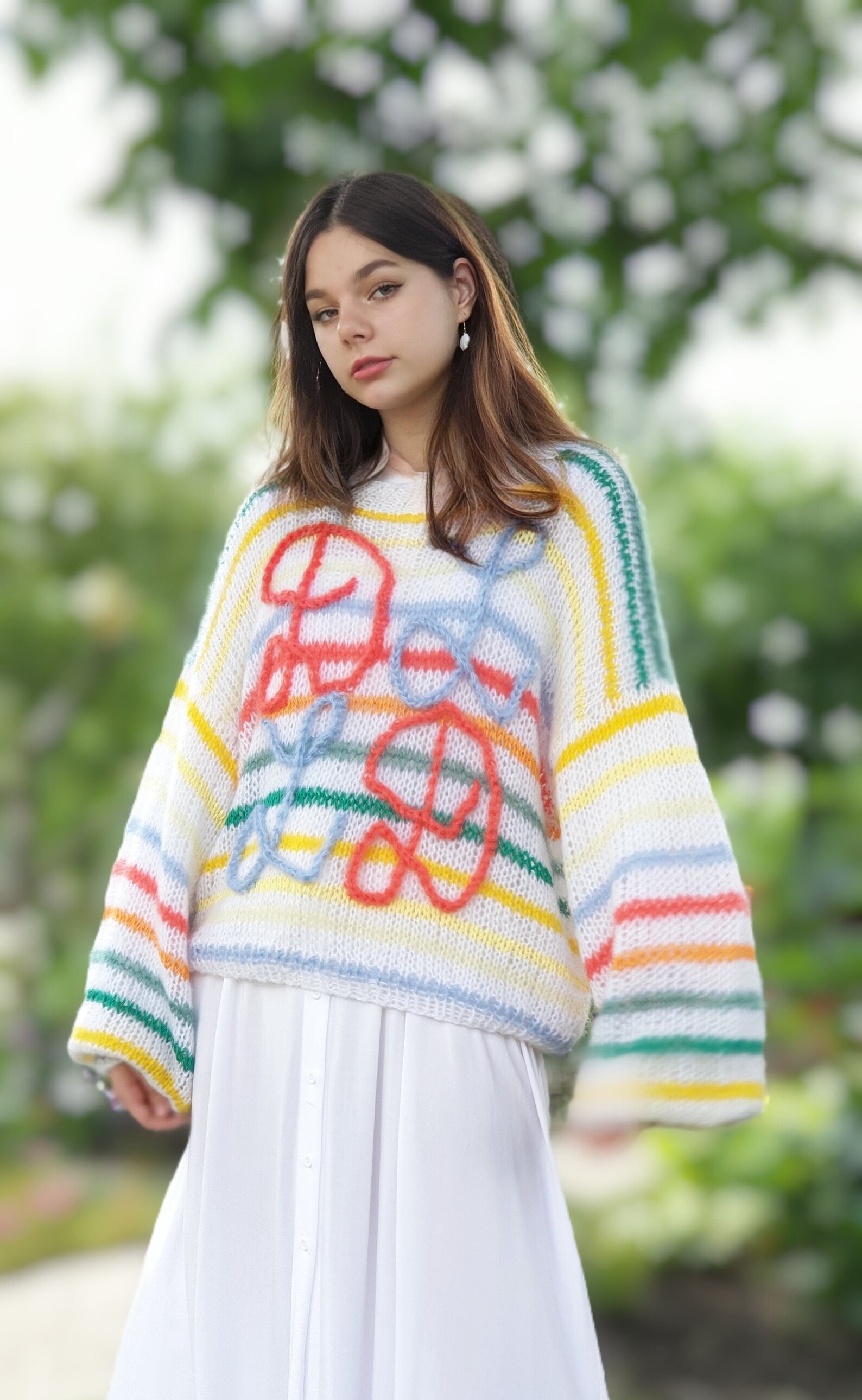 Multicolor Knit Sweater Personalized Sweater Woman Rainbow Mohair Crew ...