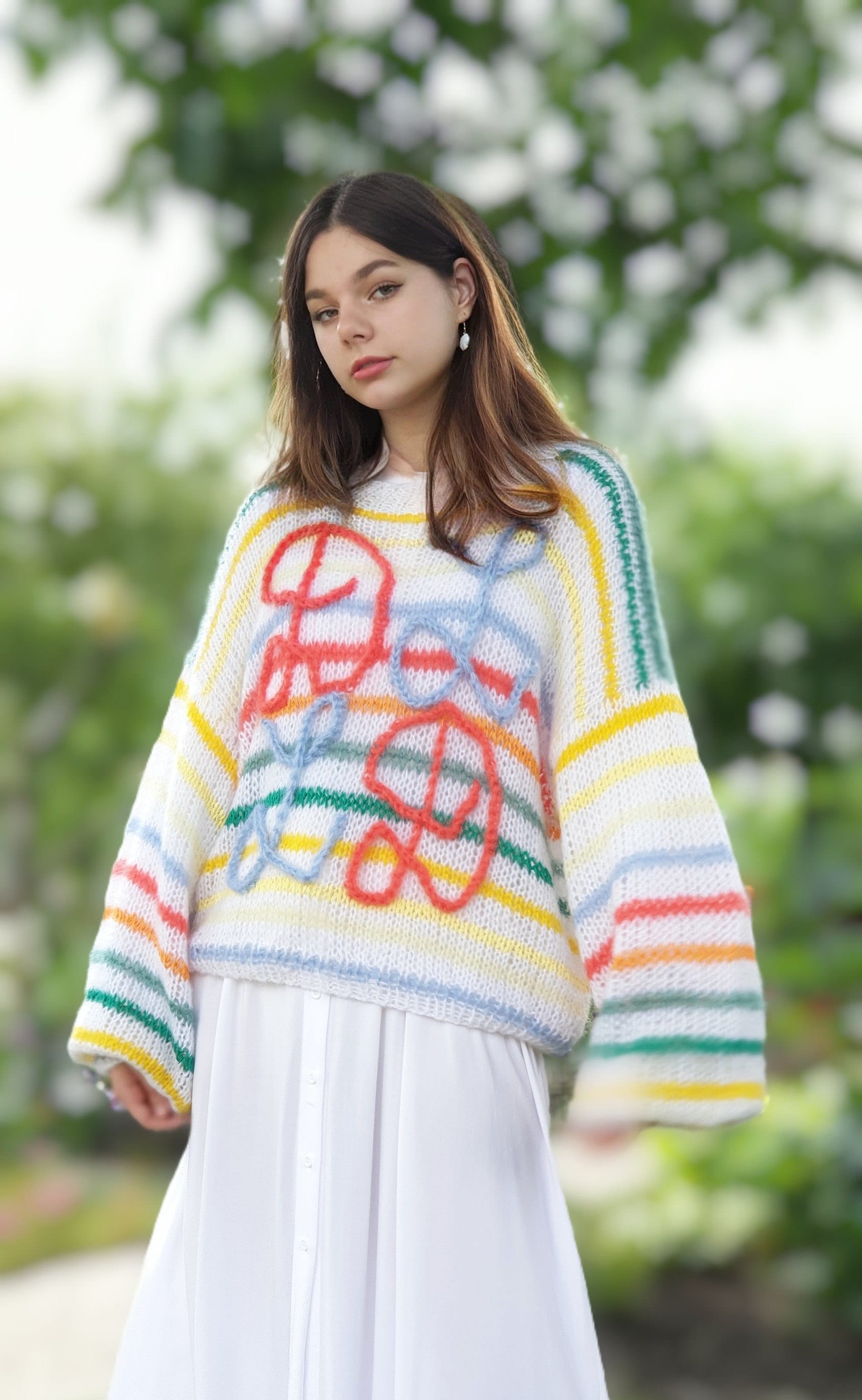 Multicolor Knit Sweater Personalized Sweater Woman Rainbow Mohair Crew ...