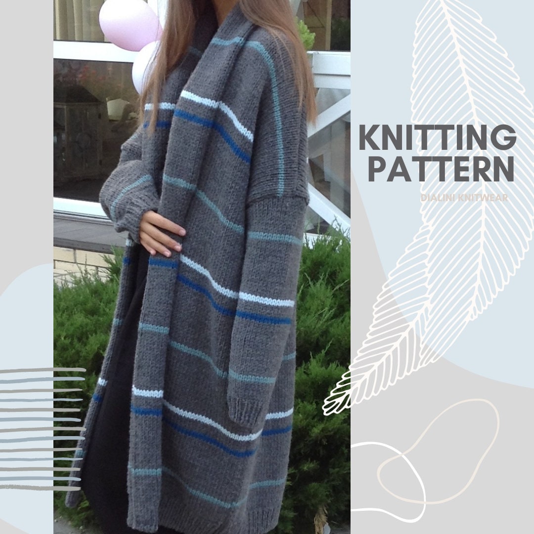 Digital File Ukraine Knitting Patterns Long Striped Cardigan S, M, L ...