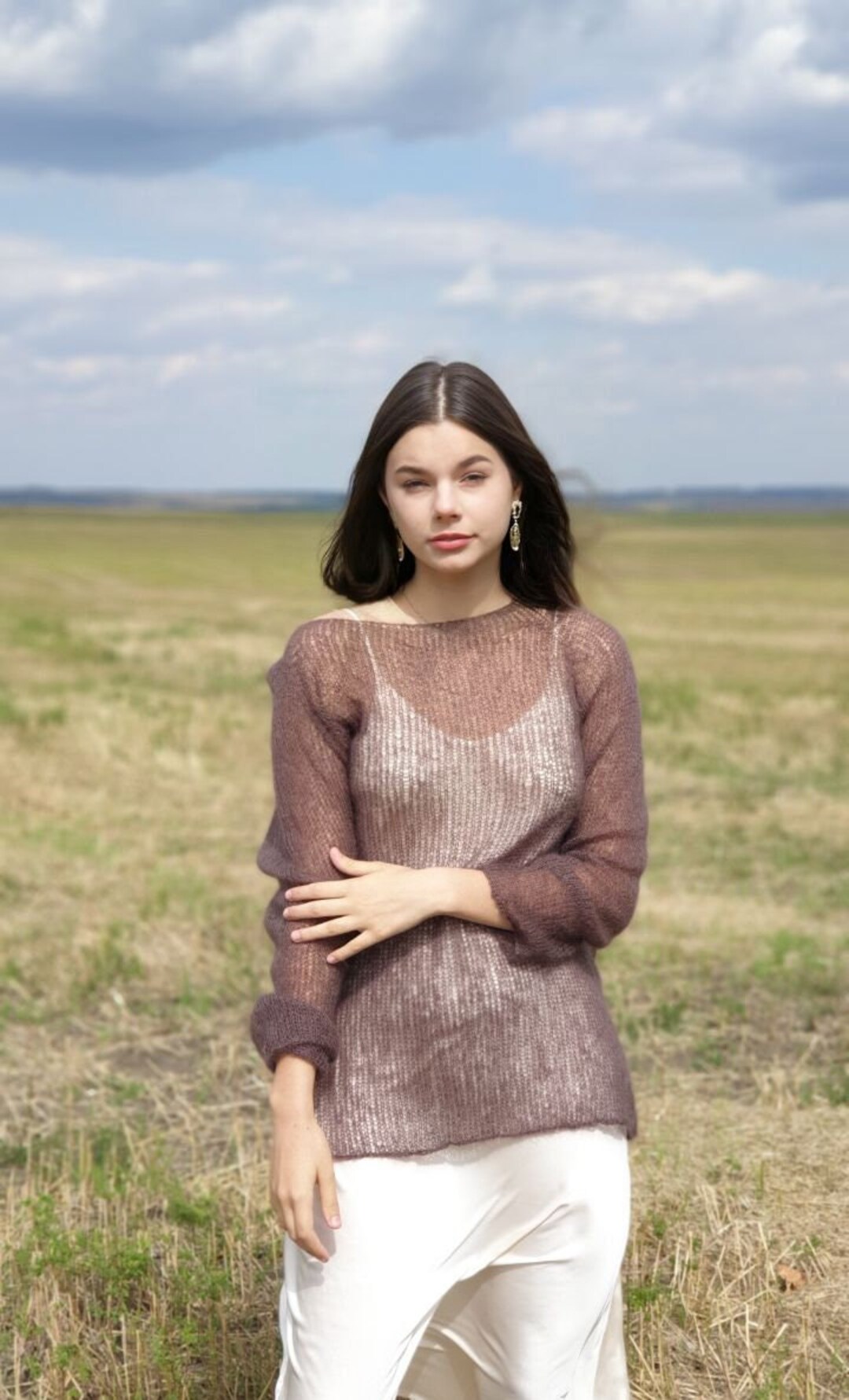 Dark Brown Knitted Sheer Pullover Handmade Mohair Sweater for Women Ready to Ship - Etsy