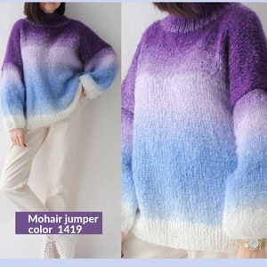 Gradient Sweater Blue Stripe Ombre Mohair Pullover Color Block Sweater ...