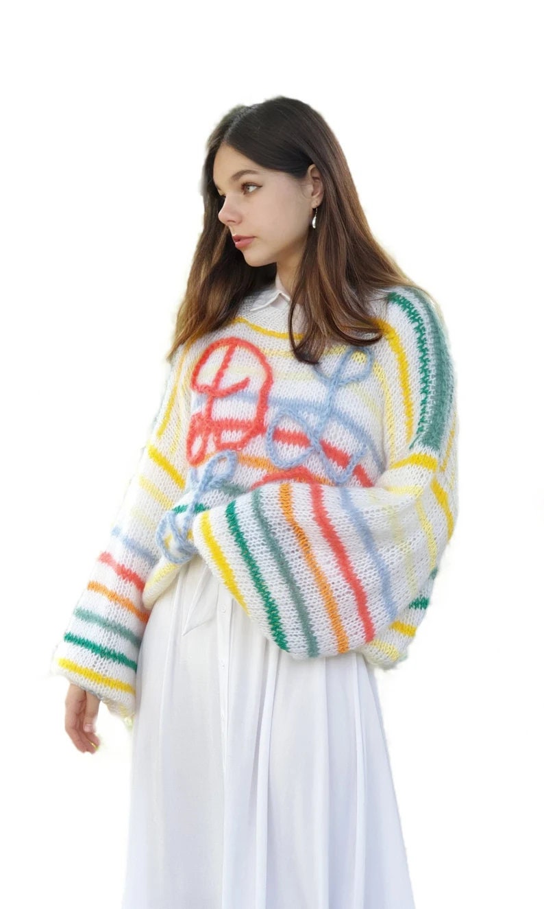 Multicolor Knit Sweater Personalized Sweater Woman Rainbow Mohair Crew ...