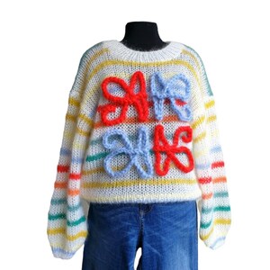 Multicolor Knit Sweater Personalized Sweater Woman Rainbow Mohair Crew ...