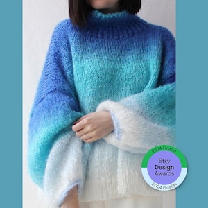 Gradient Sweater Blue Stripe Ombre Mohair Pullover Color Block Sweater ...