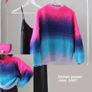 Gradient Sweater Blue Stripe Ombre Mohair Pullover Color Block Sweater ...