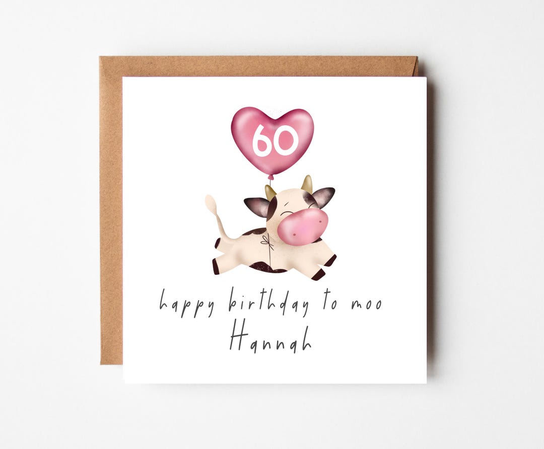 Personalized 60th Birthday Card: Funny Cow With Pink Balloon - Etsy UK