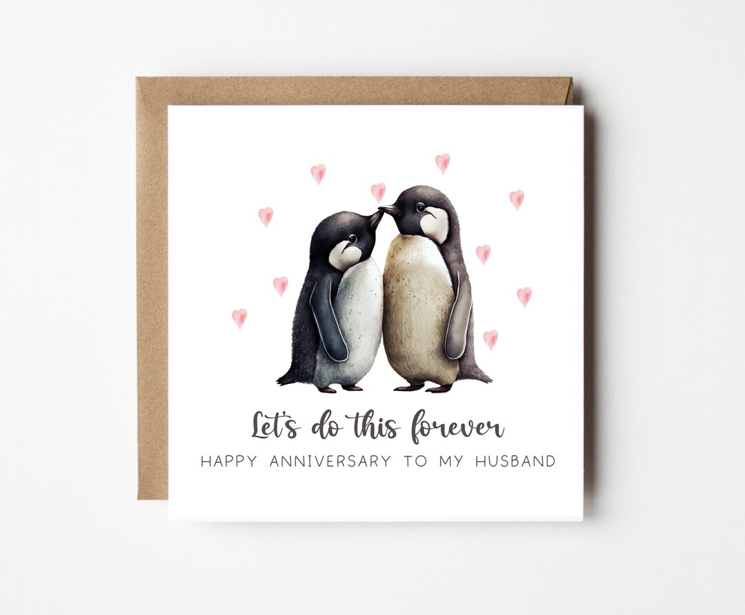 Personalised Penguins Anniversary Card for Wife Husband Girlfriend ...