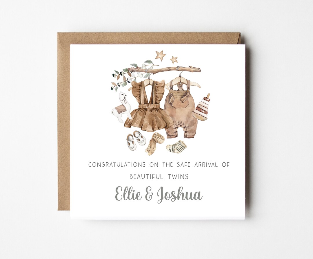 Personalised Congratulations Twins Card Baby Boy & Girl Boho Baby ...