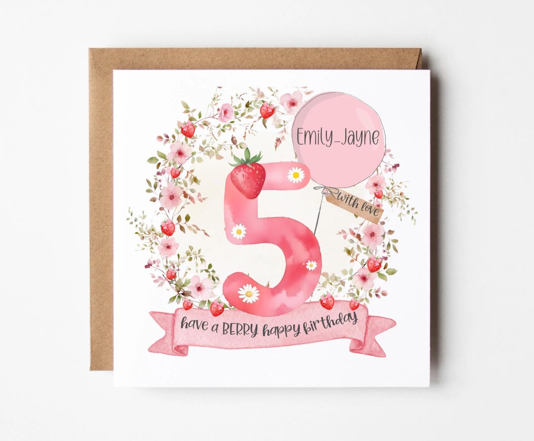 Personalised Girls 5th Birthday Card for Little Girl Berry Happy ...
