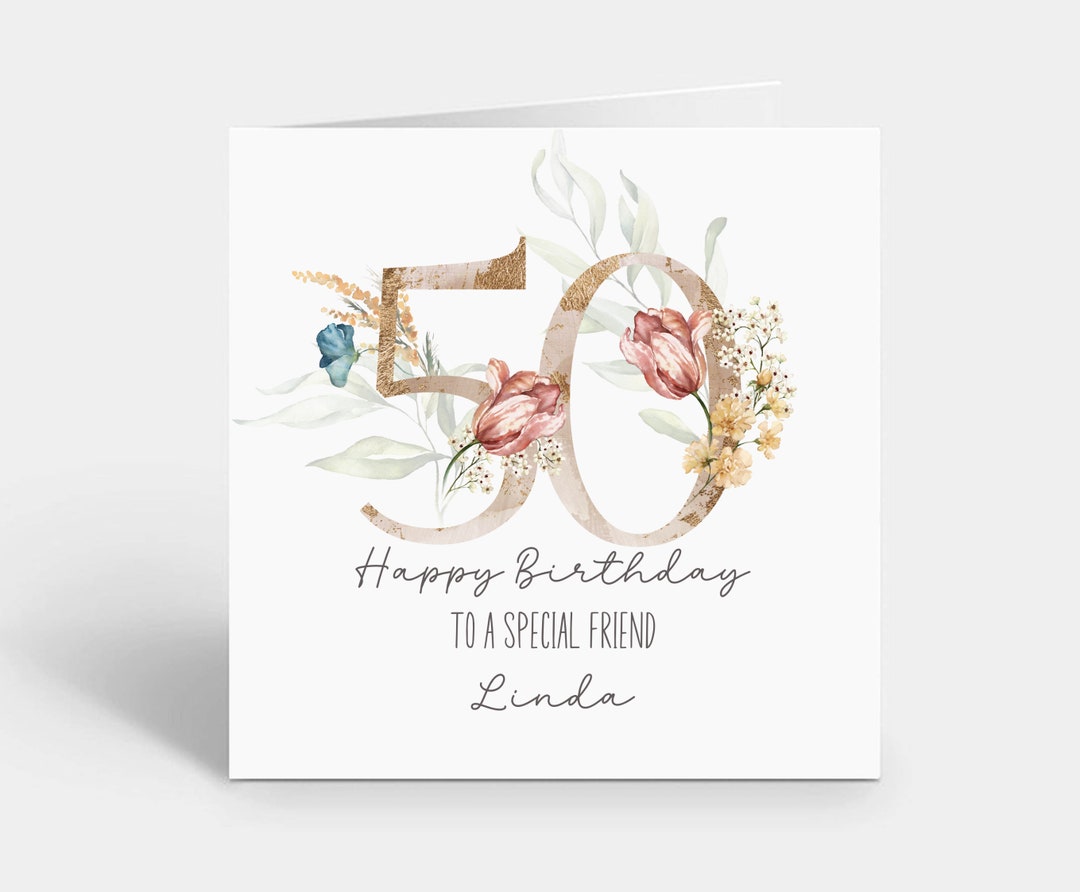 Special Friend 50th Birthday Card for Her Gold Spring - Etsy
