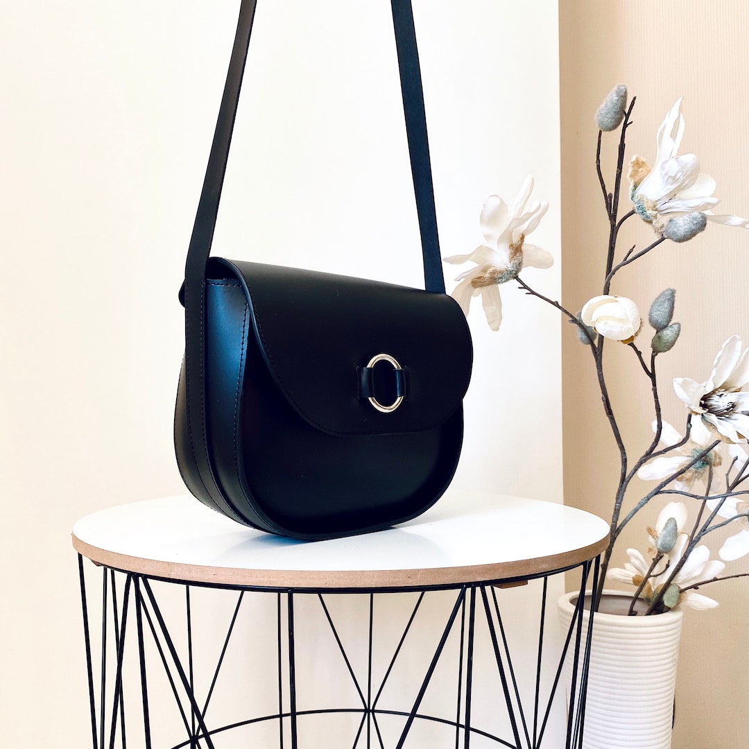 Smooth Leather Satchel, Small Black Crossbody Bag, Handmade Leather ...