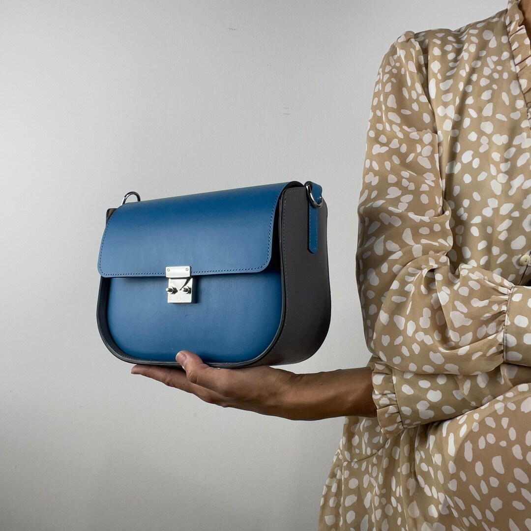 Grey Leather Saddle Bag Leather Shoulder Bag Blue Color Leather ...