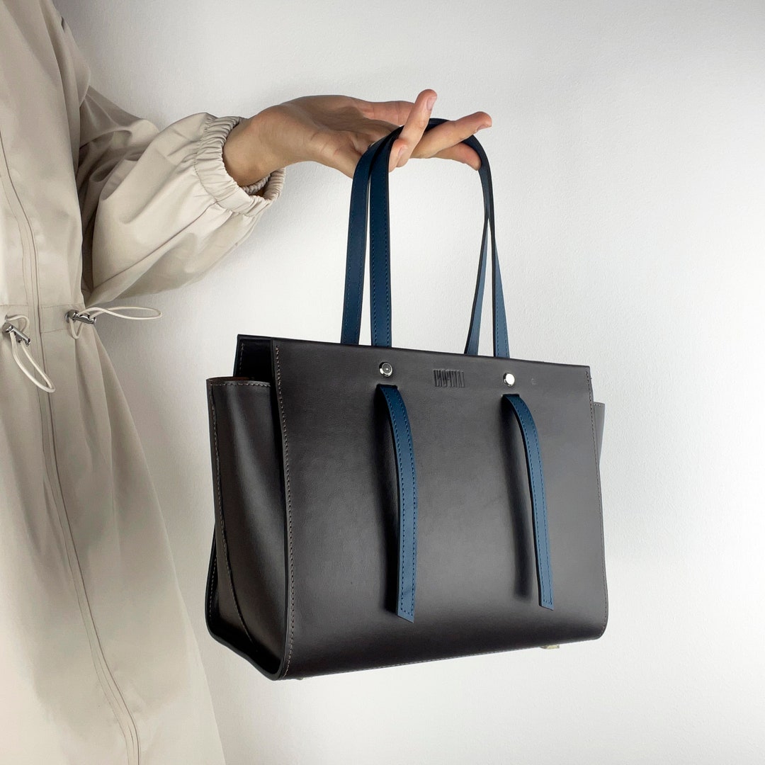 Dark Brown Italian Leather Shoulder Bag Women, Minimalist Business ...
