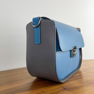 Grey Leather Saddle Bag Leather Shoulder Bag Blue Color Leather ...