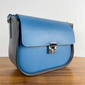Grey Leather Saddle Bag Leather Shoulder Bag Blue Color Leather ...