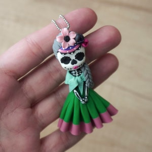Dia De Muertos Calavera Necklace, Polymer Clay Skeleton Woman Figure ...